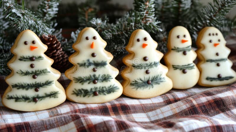Five Decorated Christmas Cookies Shaped Like Christmas Trees Stock ...