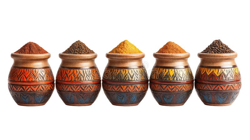 Colorful Spice Pots Filled with Various Spices Arranged in a Line on a ...