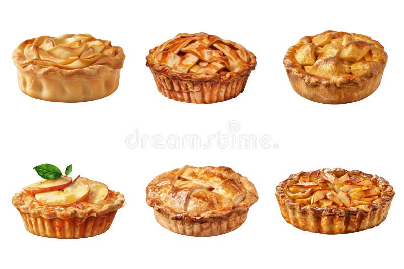 Five Delicious Apple Pies with Different Toppings and Crusts Stock ...