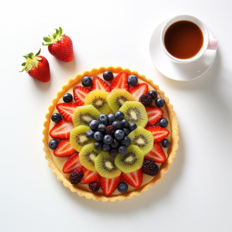 Delicious Fruit Tart with Coffee - Top View Food Photography Stock ...