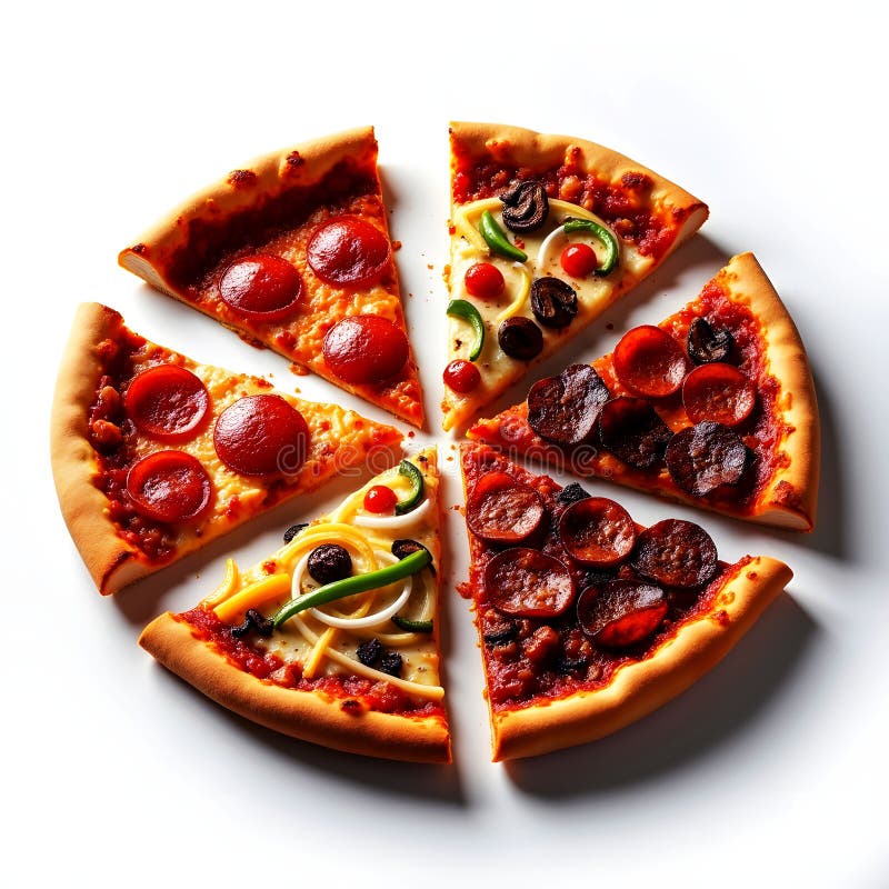 Five Delicious Pizza Slices Variety on White Stock Illustration ...