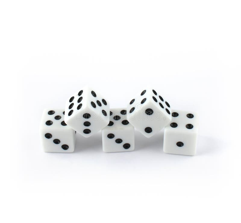 Five Dice with Different Numbers on a White Sunny Table Stock Photo ...
