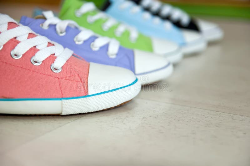 Five different color shoes stock photo. Image of laces - 14330932
