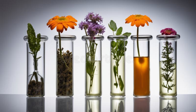 Five Different Colored Flowers in Vases Stock Illustration ...