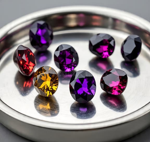 Five Different Colored Gems on a Silver Plate Stock Illustration ...