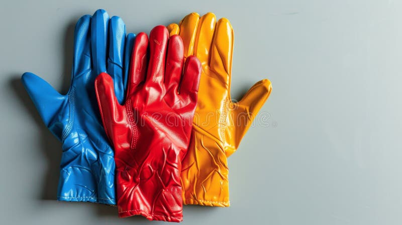 Five Different Colored Gloves Lined Up in a Row Stock Photo - Image of ...