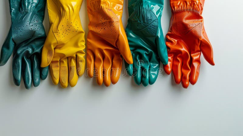 Five Different Colored Gloves Lined Up in a Row Stock Photo - Image of ...
