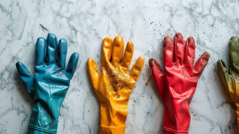 Five Different Colored Gloves Lined Up in a Row Stock Image - Image of ...