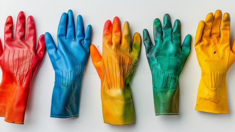 Five Different Colored Gloves Lined Up in a Row Stock Image - Image of ...