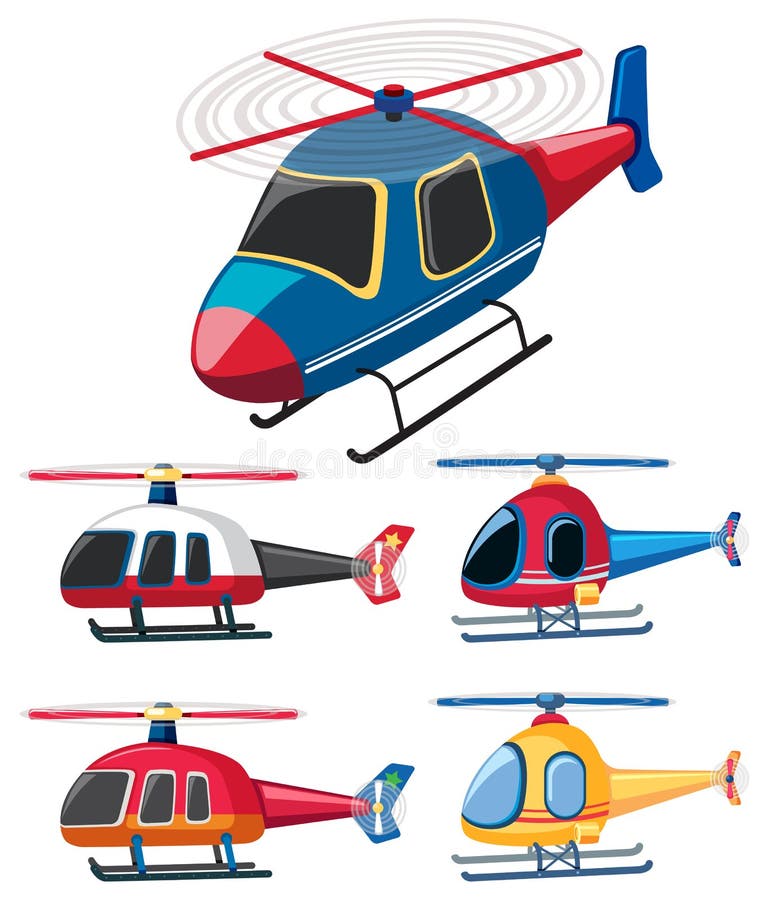 Five Different Designs of Helicopters Stock Vector - Illustration of ...