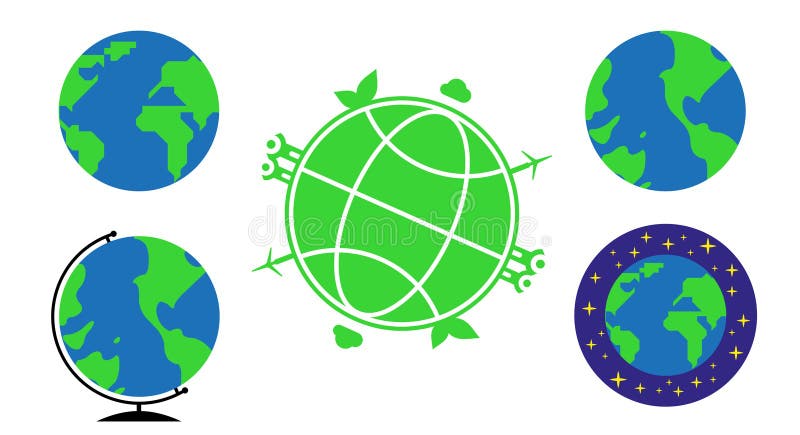 Five Different Earth and Globe Icons. Vector Illustration Stock ...