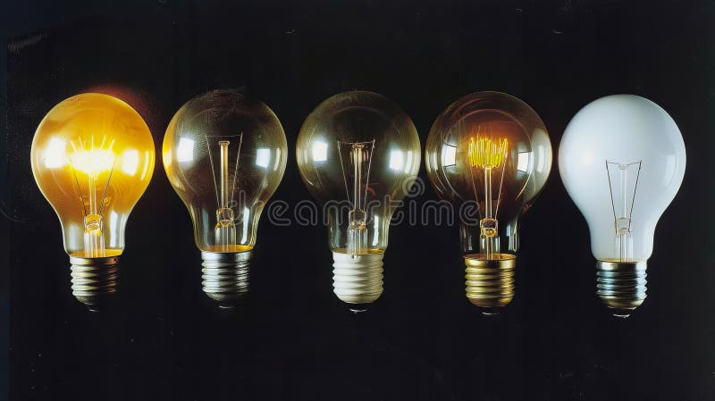 Five Different Light Bulbs are Lined Up in a Row Stock Image - Image of ...