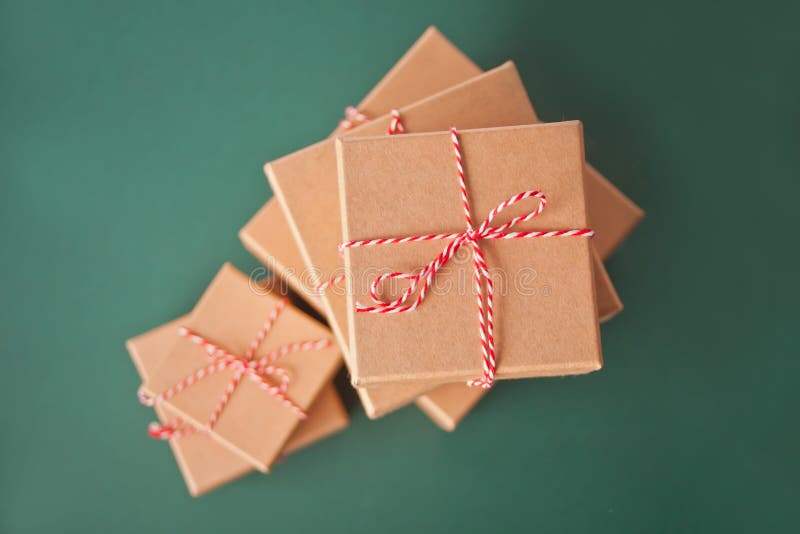 Five Different Sizes Christmas Gift Boxes on the Red Background Stock ...