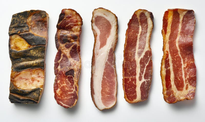 Five Different Types of Bacon, Each with a Different Color and Texture ...