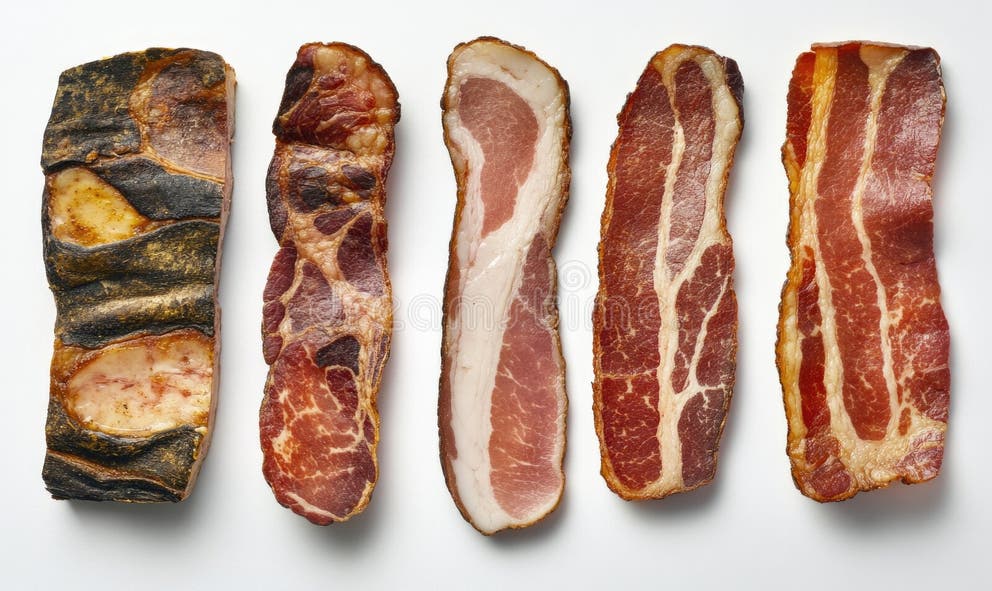 Five Different Types of Bacon, Each with a Different Color and Texture ...