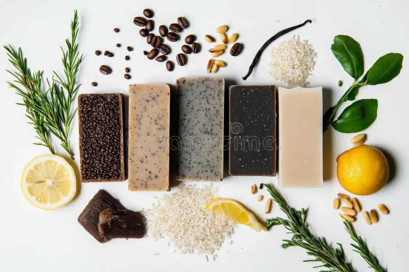 Natural Handmade Soap Varieties Displayed on a White Surface with ...