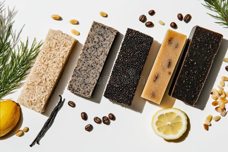 Natural Handmade Soap Varieties Displayed on a White Surface with ...