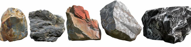 Five Different Types of Rocks, Photorealistic, on a White Background ...