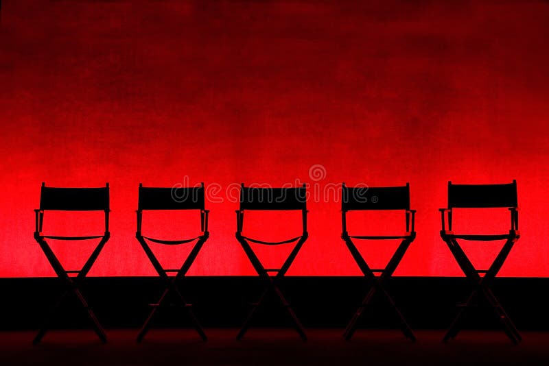 Five Director S Chairs Silhouette on Red Stage Stock Photo - Image of ...