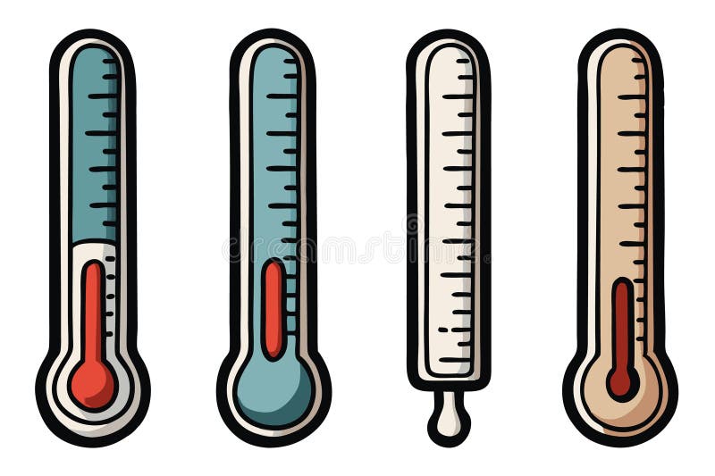 Five Distinct Digital Thermometer Illustrations Featuring Different ...