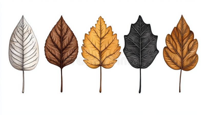 Five Distinct Leaf Illustrations Depicting Seasonal Changes Stock ...