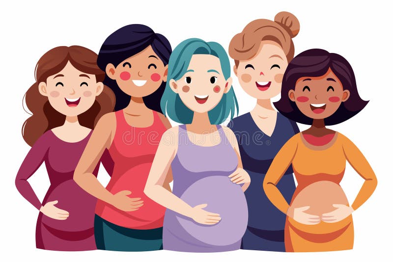 Five Diverse Pregnant Friends Posing Happily Together Stock ...