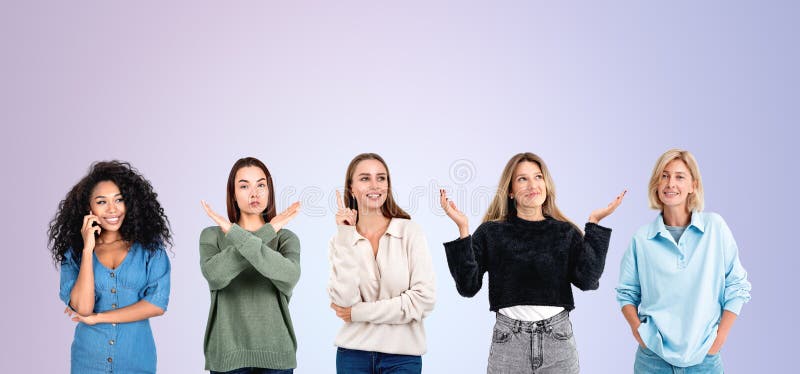 Five Diverse Women Expressing Different Emotions Stock Photo - Image of ...