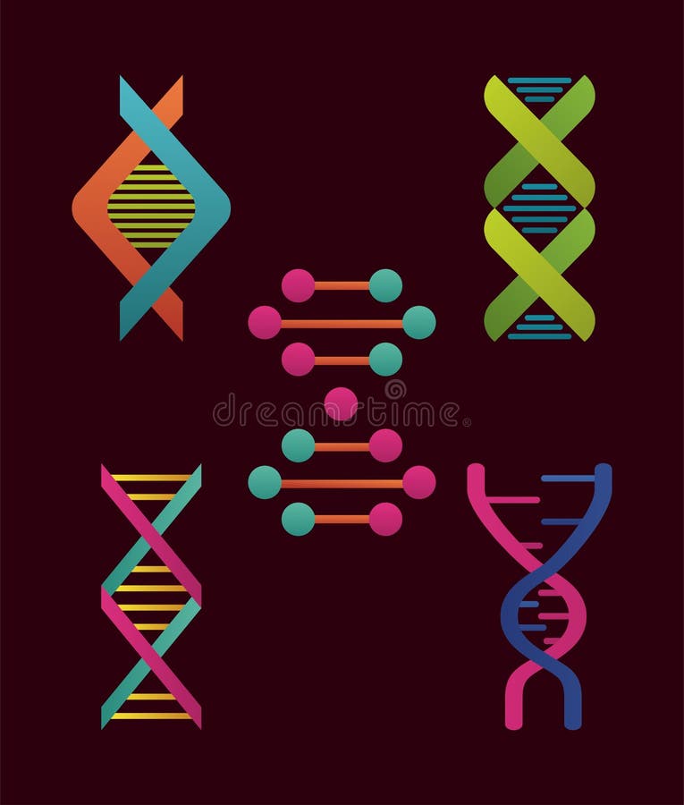 Five Dna Molecules Structures Set Icons Stock Vector - Illustration of ...