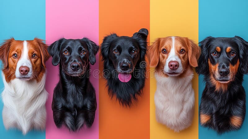 Five Dogs on Colorful Background Stock Illustration - Illustration of ...