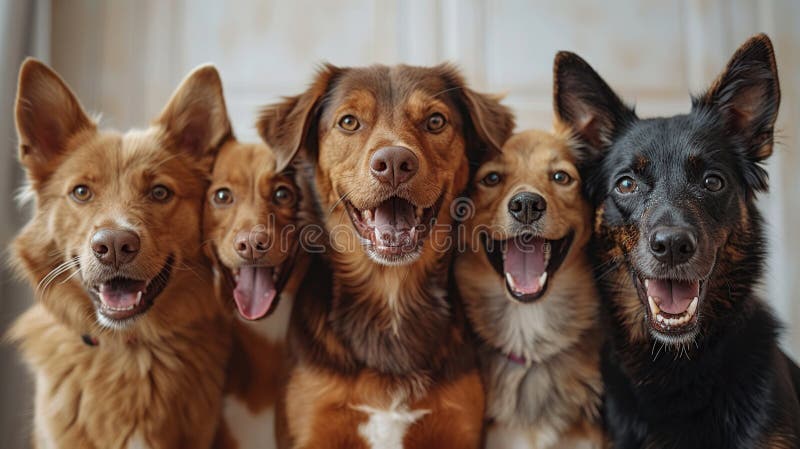 Five Dogs of Different Breeds are Looking at the Camera and Smiling ...