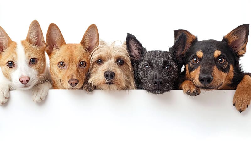 Five Dogs Peeking Over a White Banner Studio Shot Stock Illustration ...