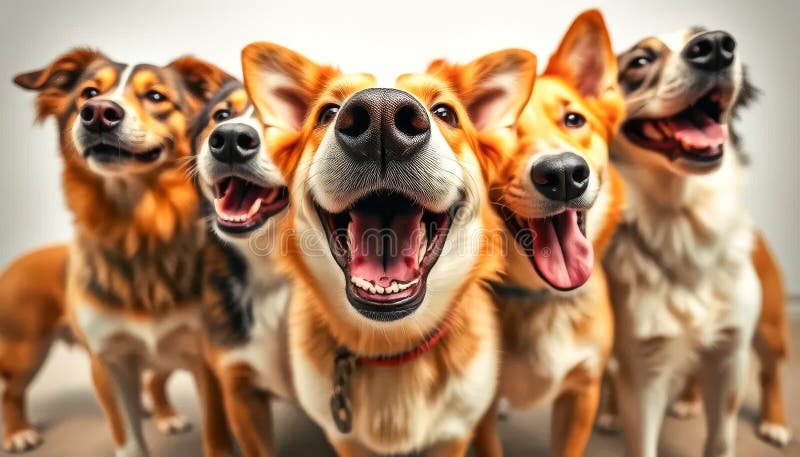 Five Dogs are Standing in a Row, All of Them Smiling and Looking at the ...