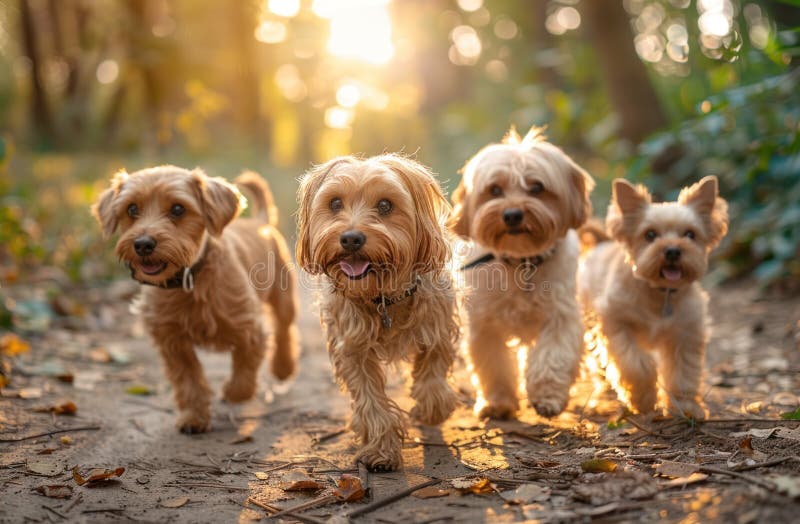 Five Dogs Walking in the Park Stock Photo - Image of happy, beautiful ...