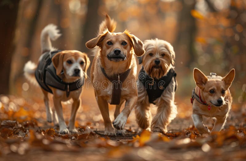 Five Dogs Walking in the Park Stock Photo - Image of generative ...
