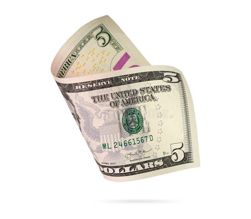 Five Dollars Isolated on White with Clipping Path Stock Image - Image ...