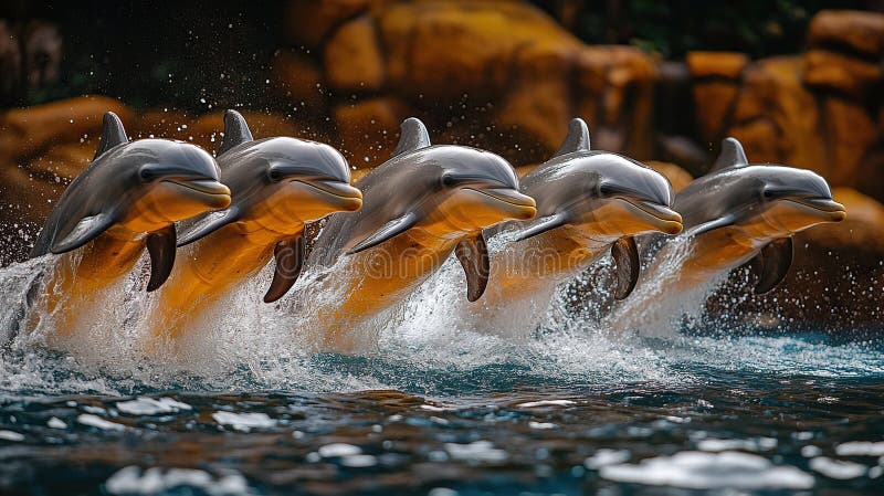 Five Dolphins Leaping in Synchronicity: a Captivating Aquatic Ballet ...