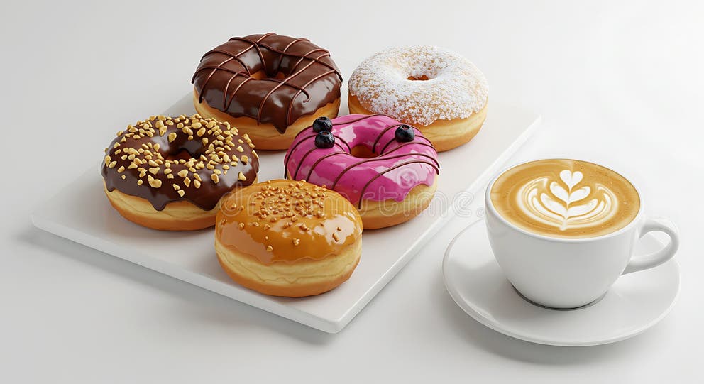 Five Doughnuts on a White Rectangular Platter Feature Different ...