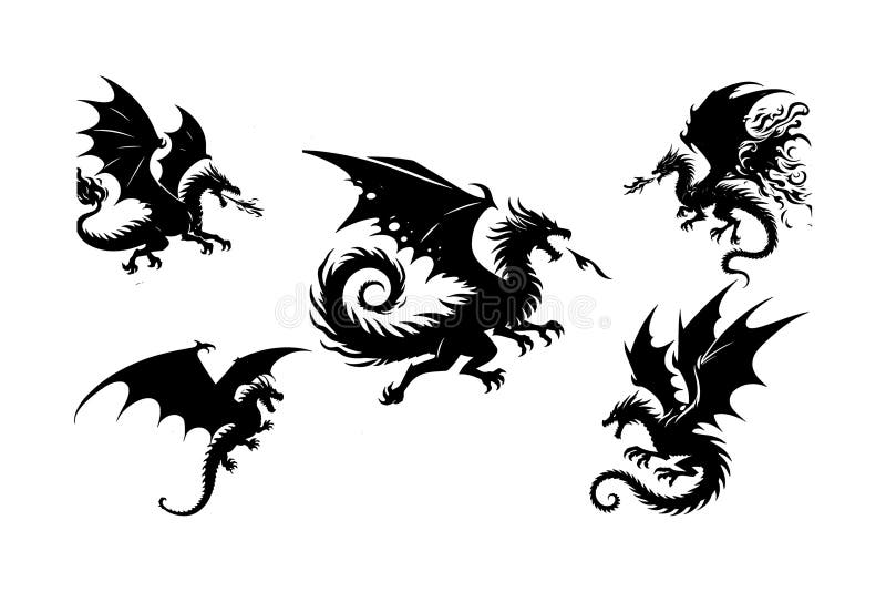 Five Dragons Silhouettes is a Striking and Powerful Design Stock ...