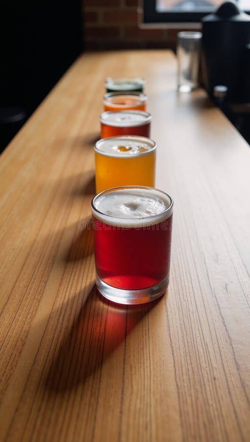 Five Drinks Lined Up at the Bar Counter Stock Illustration ...