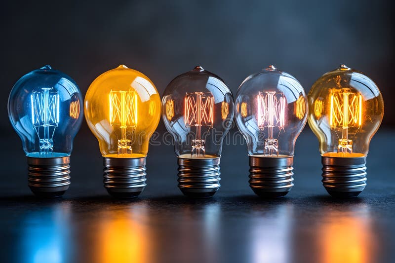 Colorful Edison Bulbs in a Row Creativity and Innovation Concept for ...