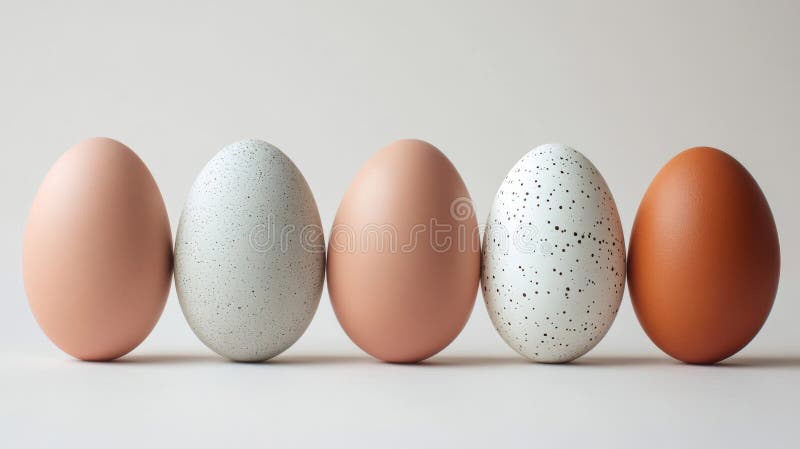 Five Eggs in Various Colors and Patterns Sit in a Row Stock ...