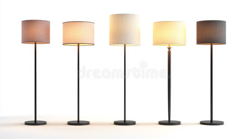 Five Elegant Floor Lamps in Multiple Colors and Styles Stock Image ...