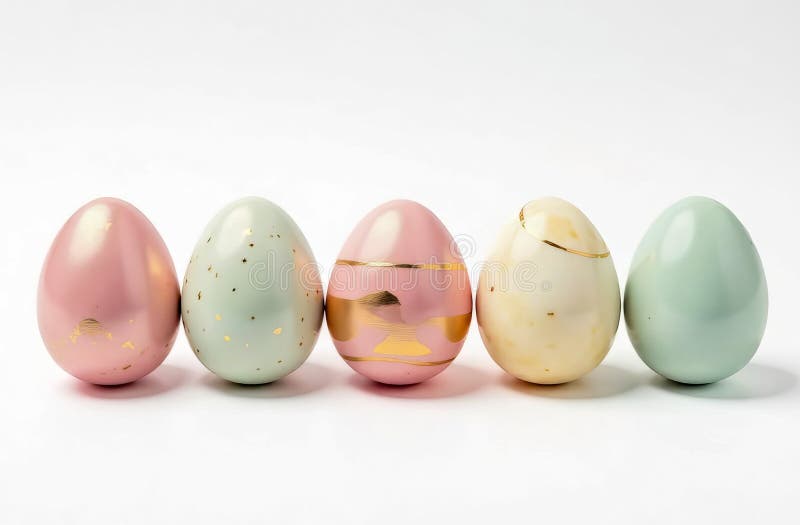 Five Elegantly Decorated Easter Eggs in Pastel Shades with Gold Decor ...