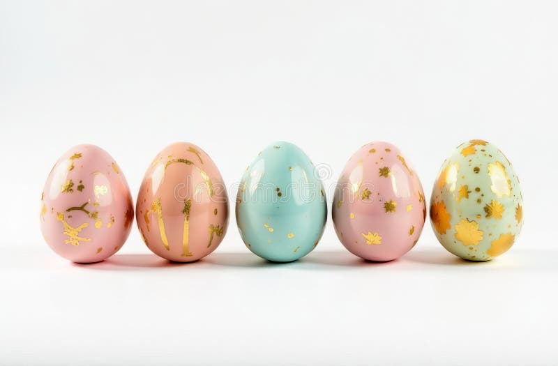 Five Elegantly Decorated Easter Eggs in Pastel Shades with Gold Decor ...