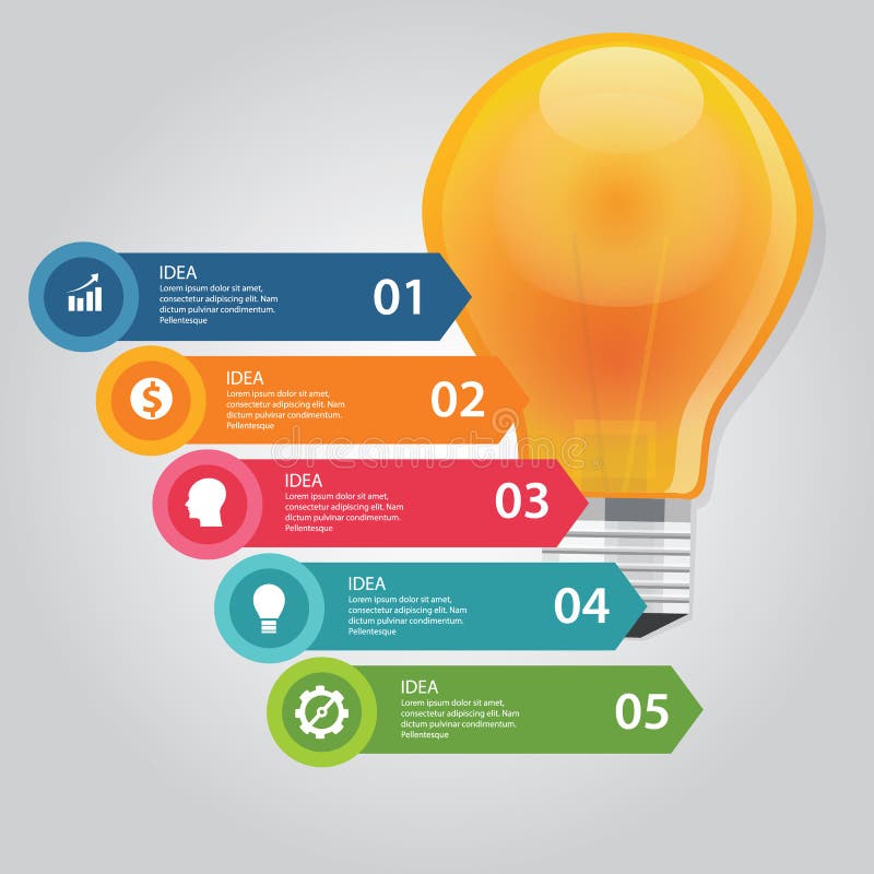 Five 5 Elements of Idea Info Graphic Chart Circle Vector Bulb Business ...