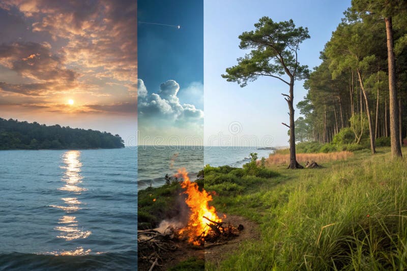 Five Elements of Nature: Air, Water, Fire, Earth, Space. Creation of ...