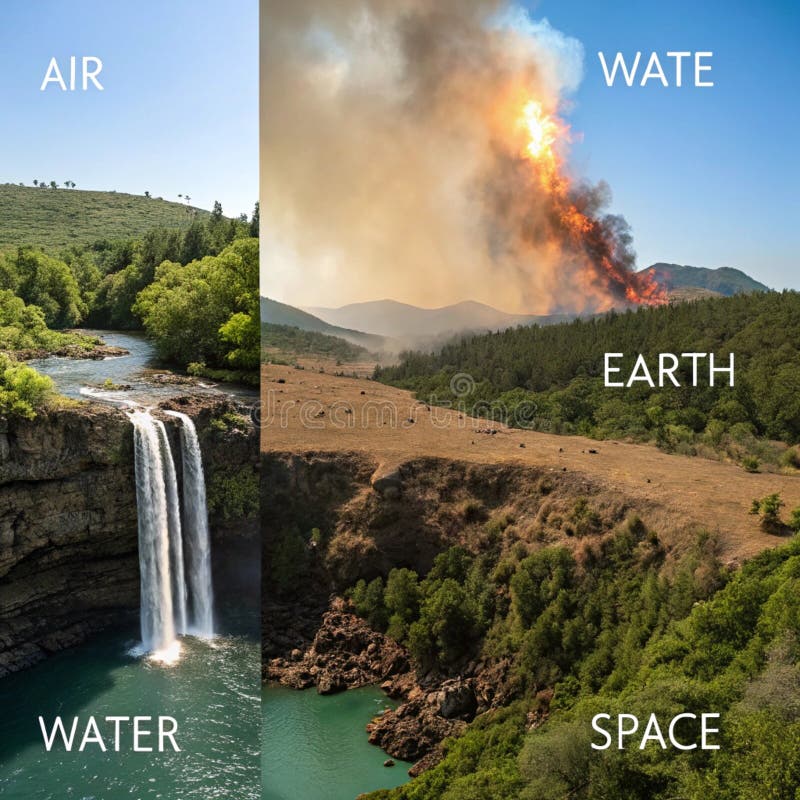 Five Elements of Nature: Air, Water, Fire, Earth, Space. Creation of ...