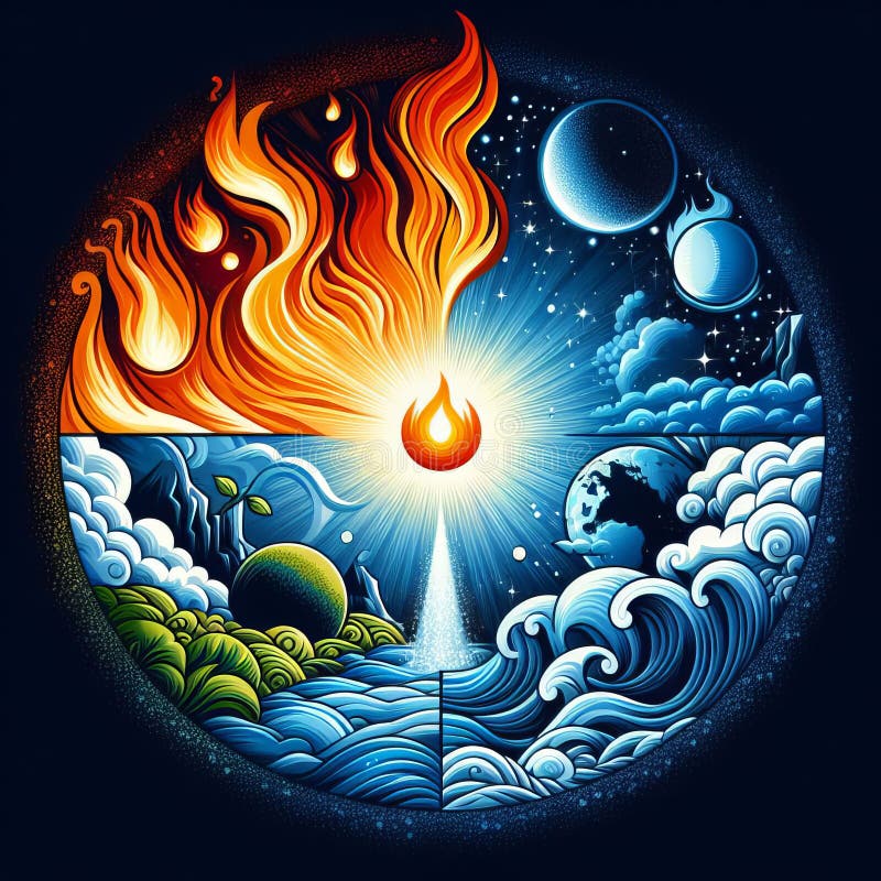 Five Elements of Nature Air Water Fire Earth Space Creation Stock ...