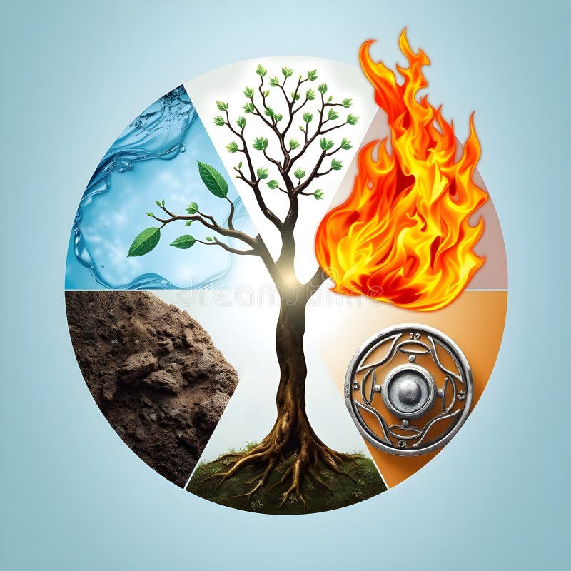 Five Elements Water Earth Fire Wood Metal Blue Background Figure Logo ...