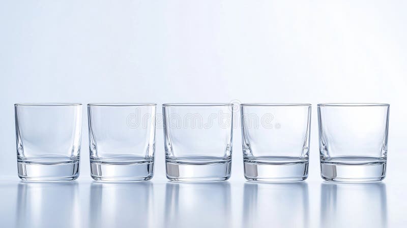 Five Empty, Clear Drinking Glasses are Arranged in a Row on a ...